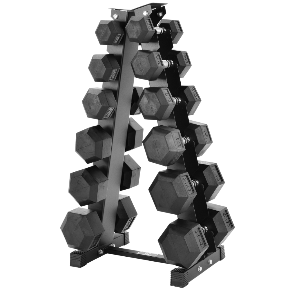 5kg-25kg Hex Dumbbell Set & 6 Tier Rack – Equipped Gym