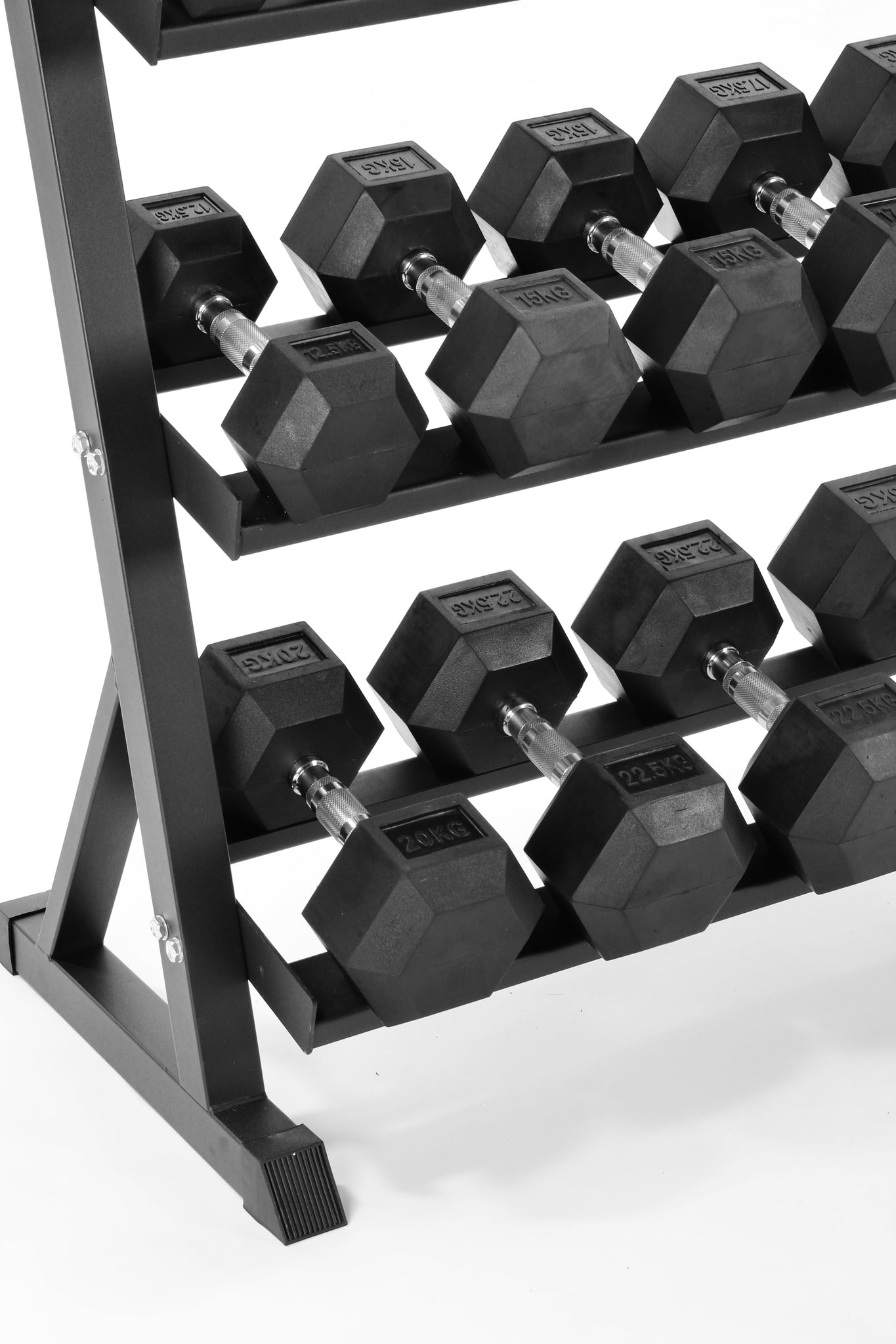 5kg-25kg Hex Dumbbells Set & 3-Tier Rack – Equipped Gym