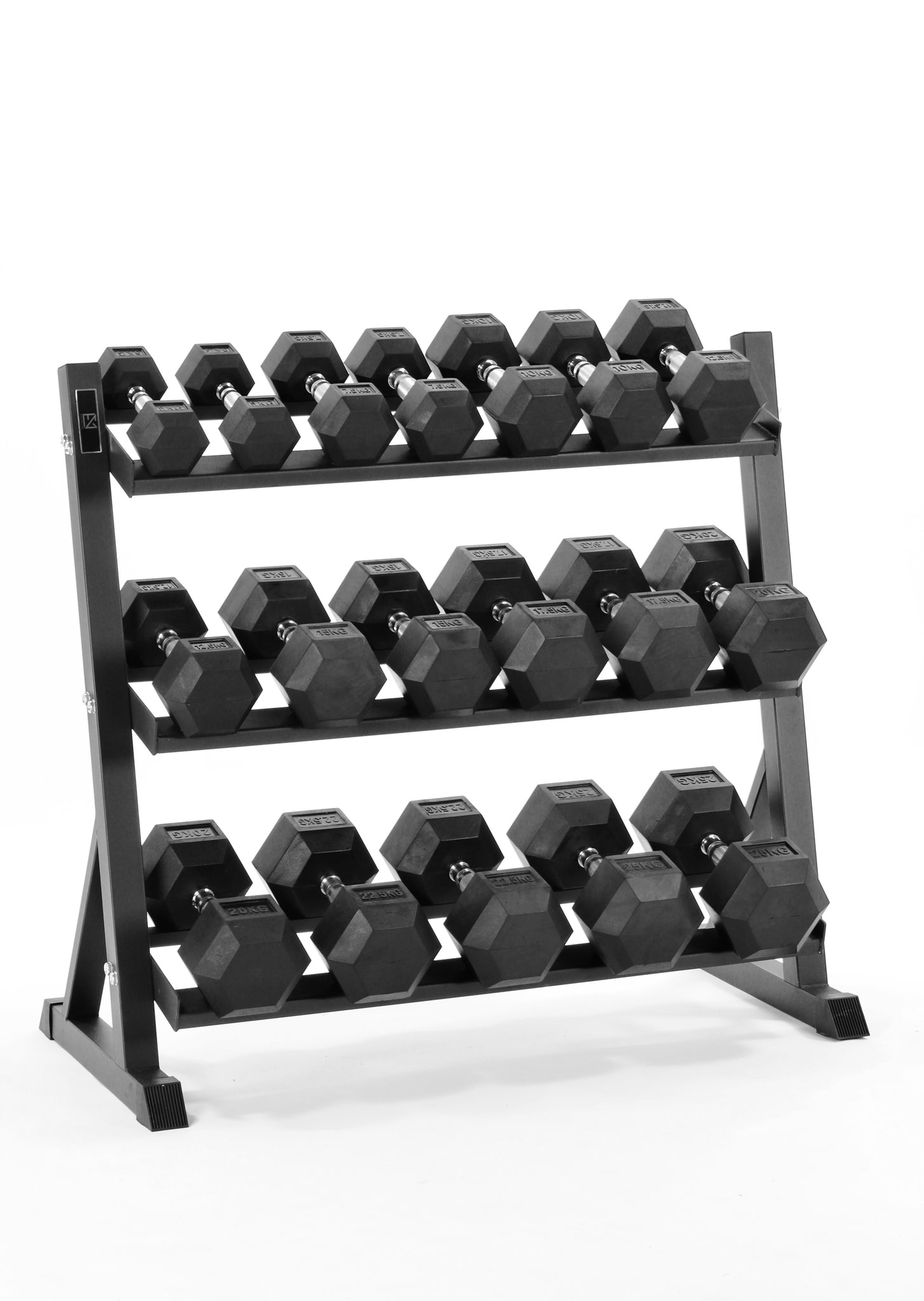 5kg-25kg Hex Dumbbells Set & 3-Tier Rack – Equipped Gym